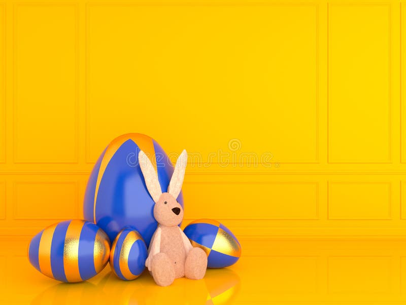 Golden and Blue Easter Egg with Rabbit . 3d Rendering Image Stock ...