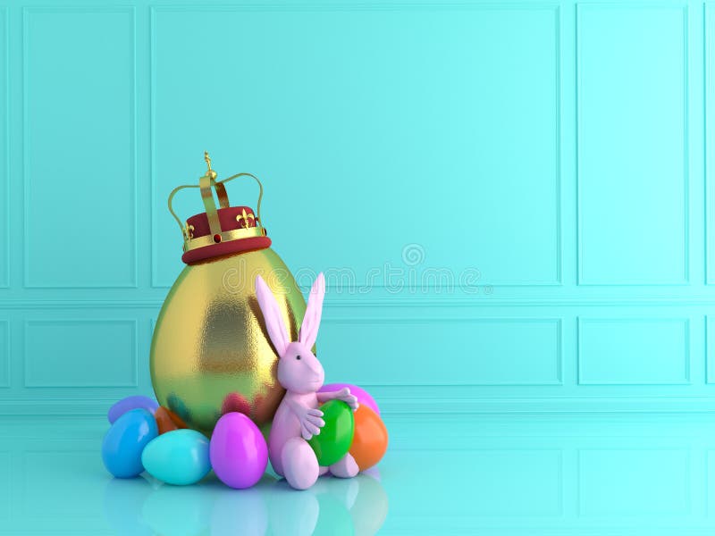 Golden and Blue Easter Egg with Rabbit . 3d Rendering Image Stock ...