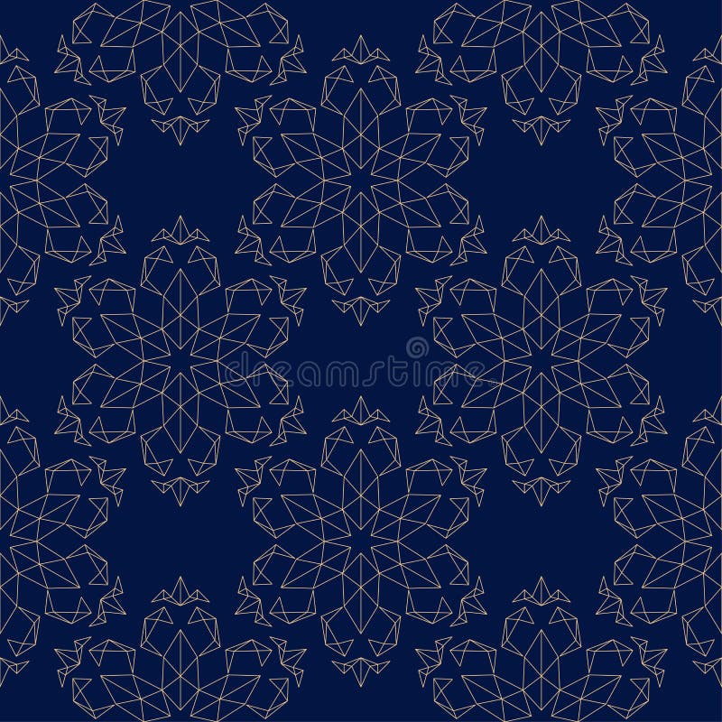 Golden Blue Floral Seamless Pattern Stock Vector - Illustration of ...