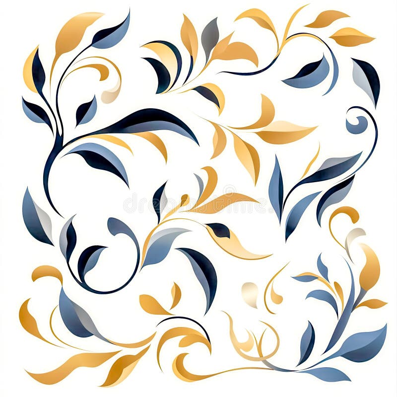 Golden and Blue Flourishes Creating an Elegant Decorative Pattern on ...