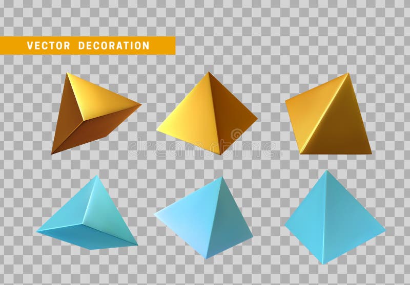 Golden and Blue Pyramid Volumetric. Set 3d Geometric Shapes Objects ...
