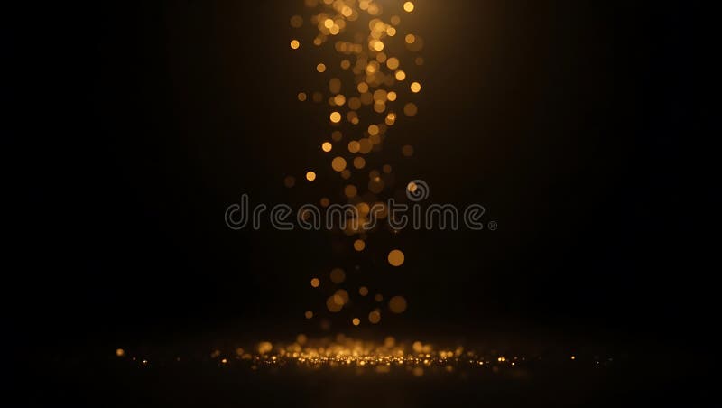 Golden Bokeh Lights Falling and Accumulating on a Dark Surface Creating ...