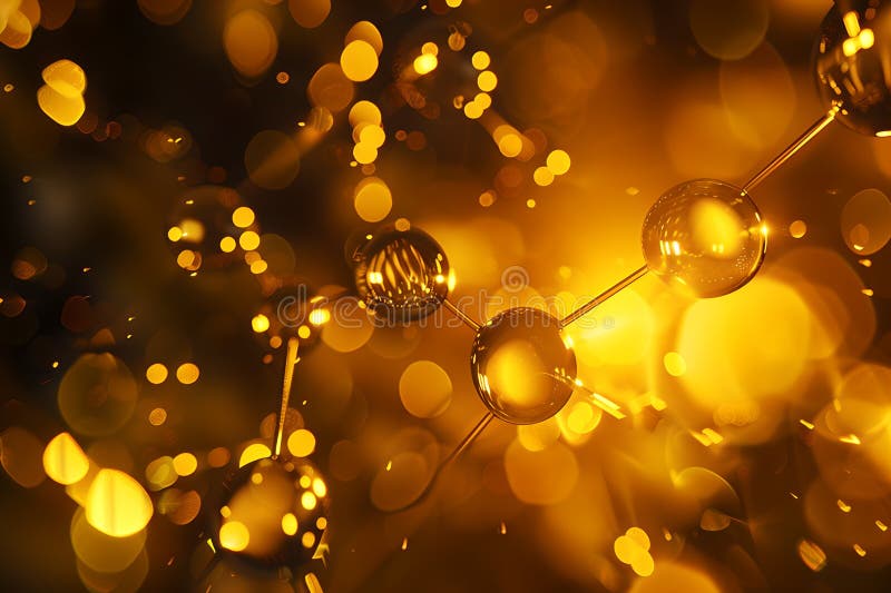 Golden Bokeh Background with Shining Molecular Structure. Abstract ...