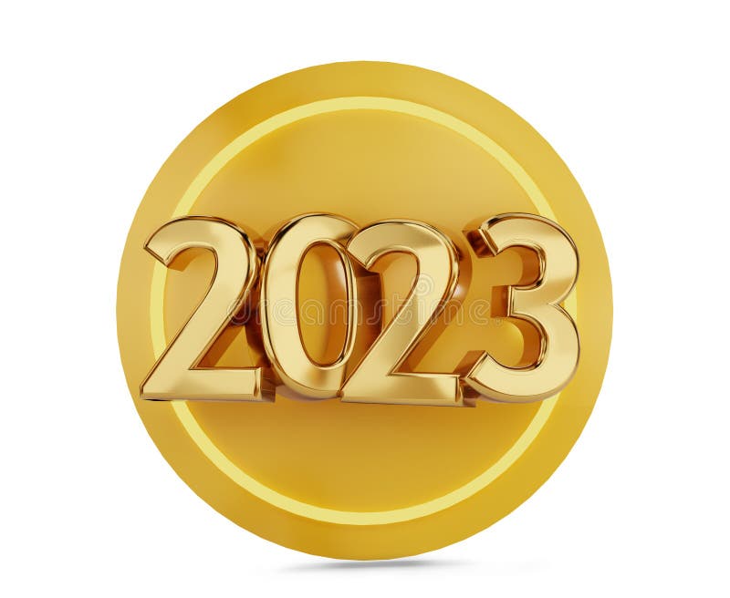 2023 Bold Golden Letters Isolated on White with Shadows 3d-illustration ...