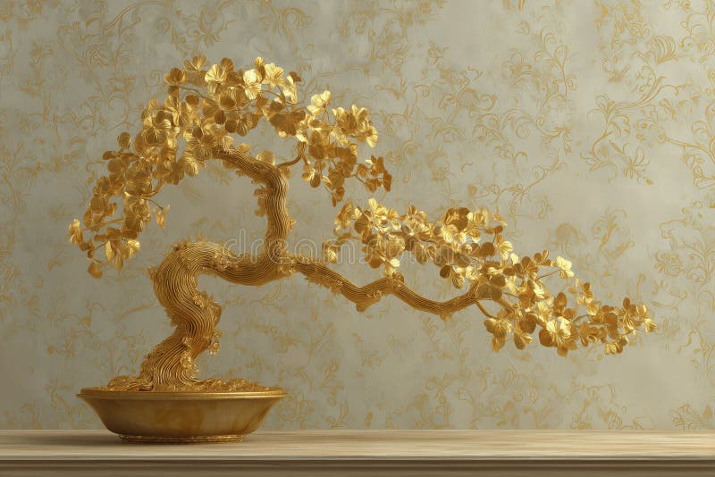 Golden Bonsai Tree on Beige Textured Stock Illustration - Illustration ...