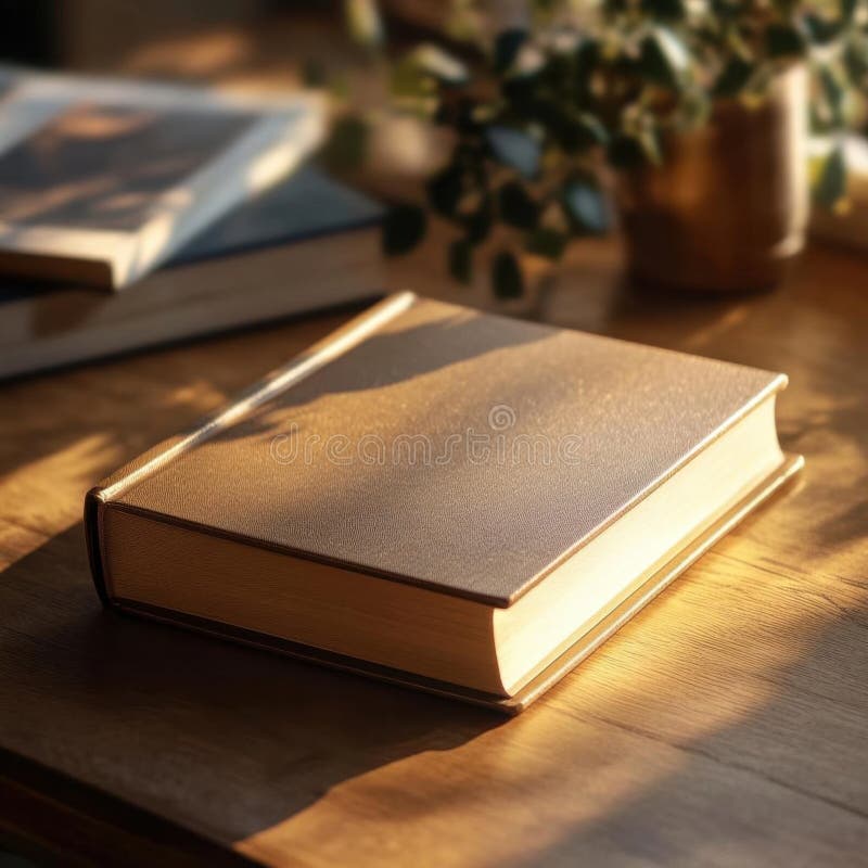 Golden Book on Wooden Table in Warm Sunlight Stock Illustration ...