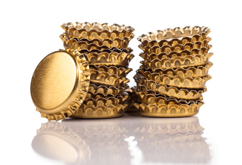 Golden bottle caps stock photo. Image of beverage, liquid - 52141822