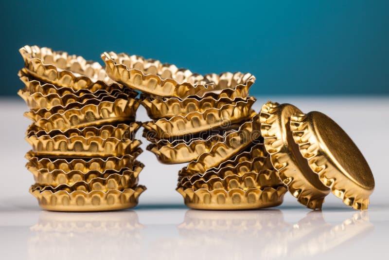Golden bottle caps stock photo. Image of froth, unbottled - 52142412