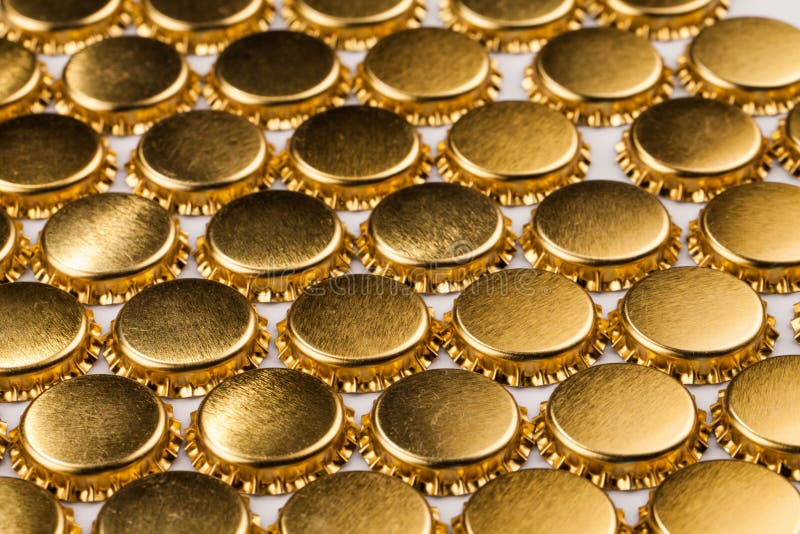 Golden bottle caps stock photo. Image of cold, beverage - 52142544