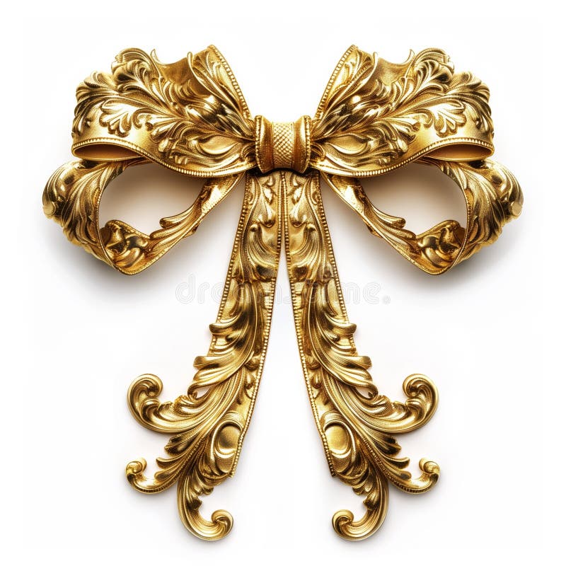Golden Bow, in the Style of Rococo, White Background, Front View, 3D ...