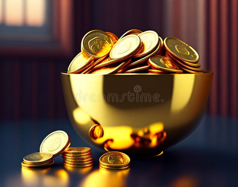 A Golden Bowl Full of Gold Coins. Stock Illustration - Illustration of ...