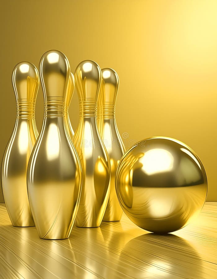 Golden Bowling Ball and Pins Stock Illustration - Illustration of ...