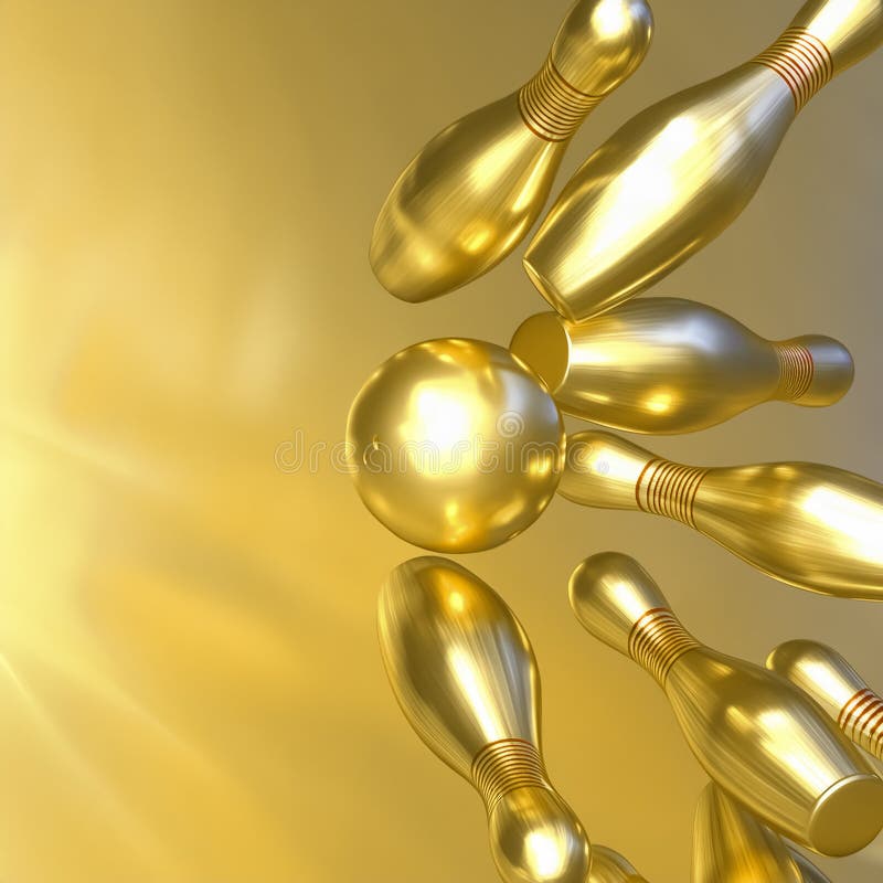 Golden Bowling Ball and Pins Stock Illustration - Illustration of metal ...