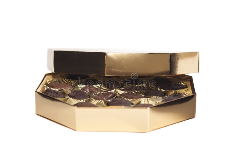 Golden Box of Chocolate Candies Stock Image - Image of indulgence ...