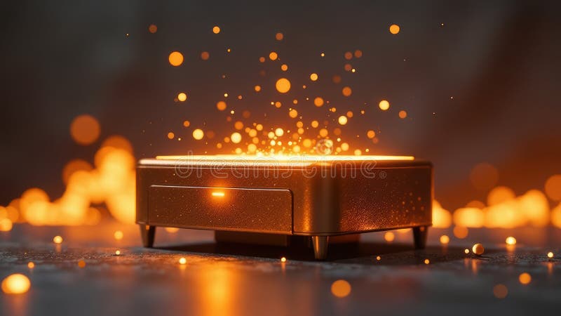 Golden Box with Magical Glowing Particles Stock Illustration ...