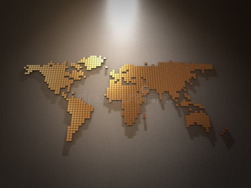 Golden Boxes World Map. Abstract Earth Stock Illustration ...