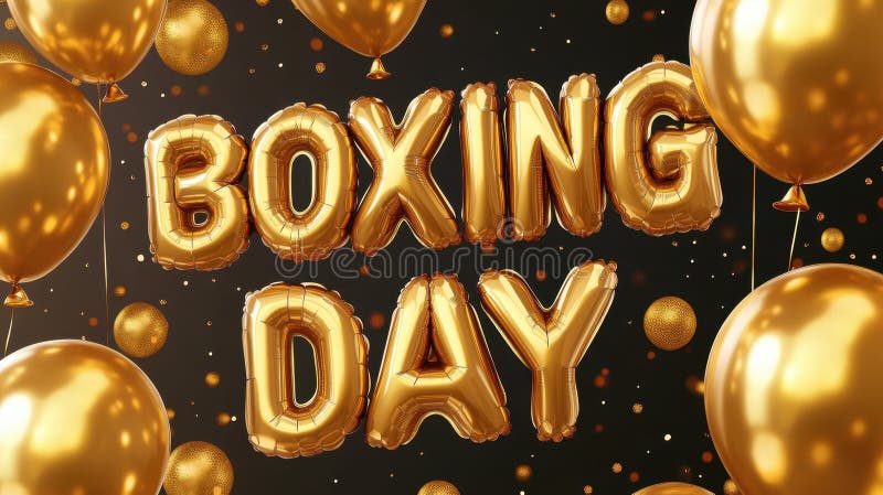 Golden Boxing Day Celebration Balloons and Glitter Background Stock ...