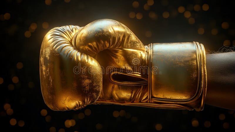 Golden Boxing Glove Isolated on Black Background with Bokeh Effect ...