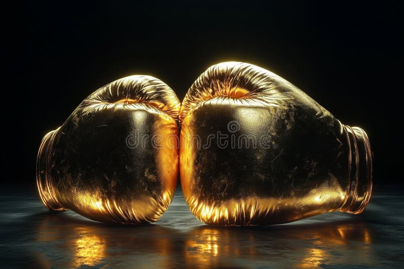 Golden Boxing Gloves in a Ring on a Floor Ai Photo Stock Illustration ...