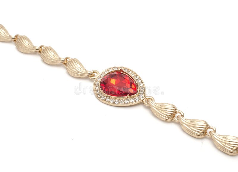 Golden Bracelet with Ruby and Diamonds Isolated on White Stock Image ...