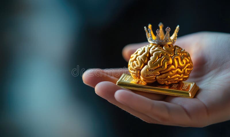 A Golden Brain with a Crown, Symbolizing Intelligence and Creativity ...