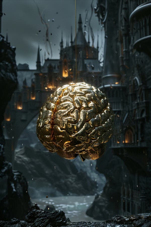 A Golden Brain Floating in the Air Stock Photo - Image of lamp, brain ...