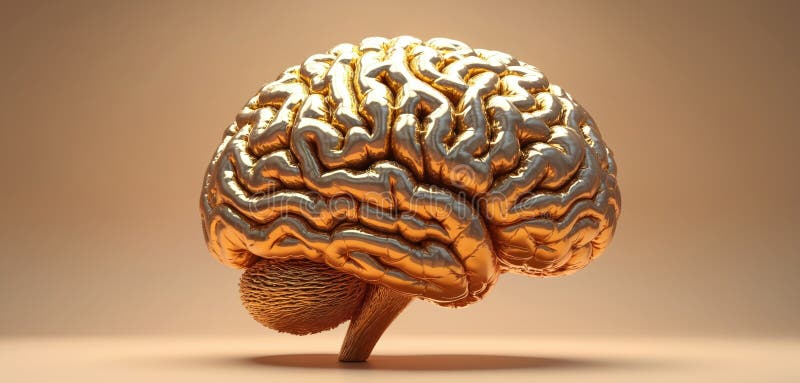Golden Brain Illustration Concept of Intelligence AI. 3D Render of ...