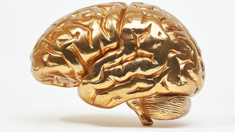 Golden Brain Sculpture Symbolizing Wealth and Knowledge Stock Illustration - Illustration of ...
