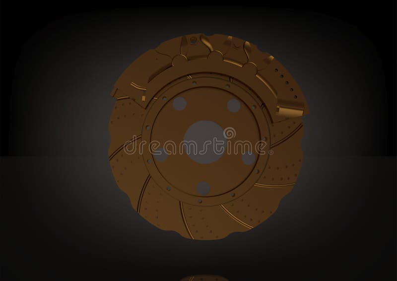Golden Brake Disk Isolated on White Background. Stock Illustration ...
