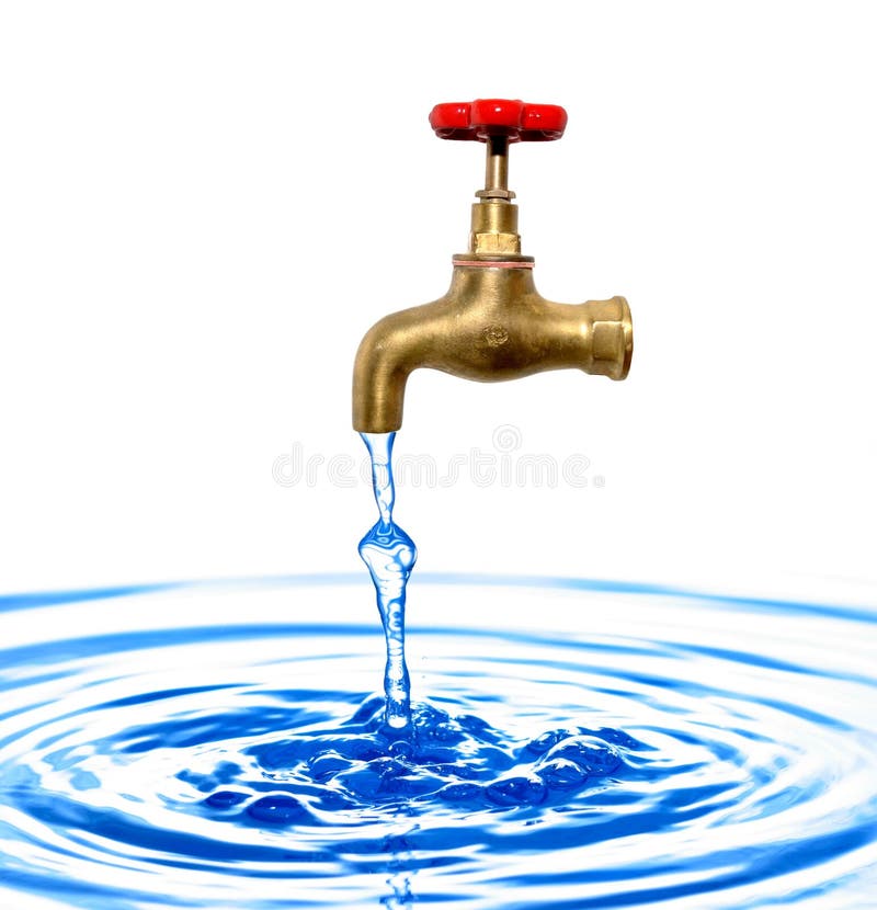 Brass Water Tap with Red Handle, Water Running Out of it Stock Image ...
