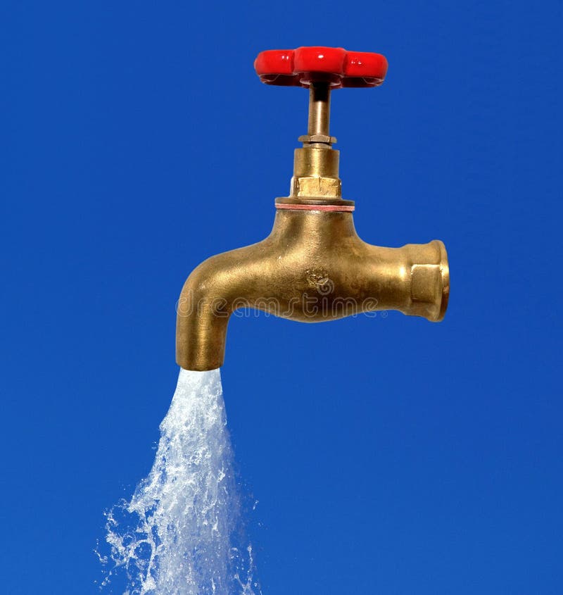 Golden Brass Water Tap with Red Handle, Water Running Stock Photo ...