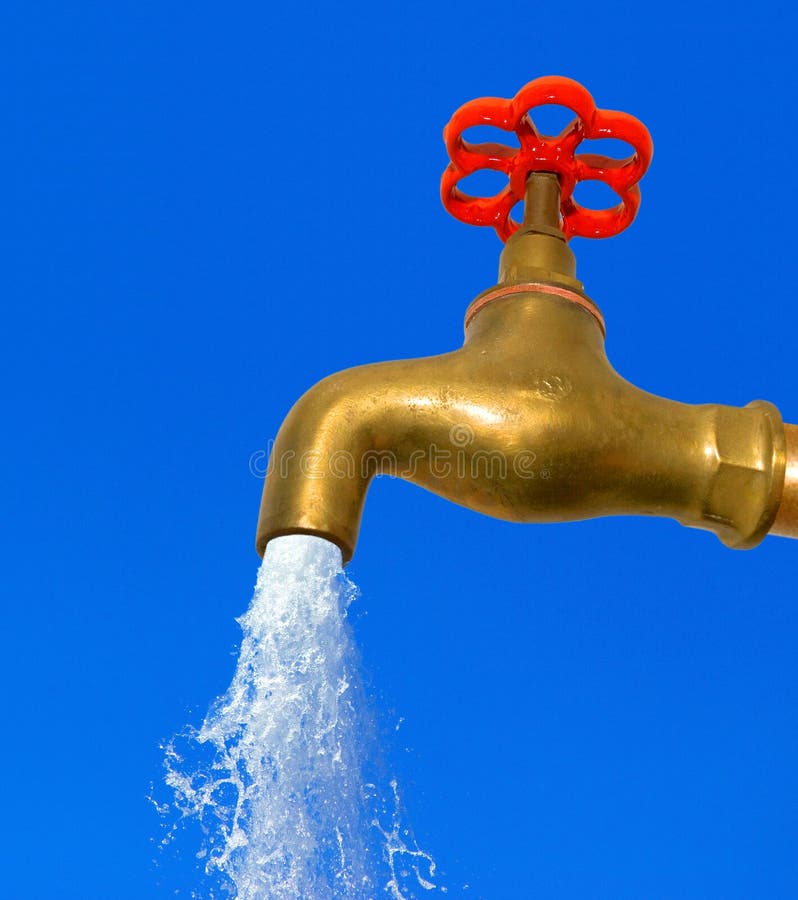Golden Brass Water Tap with Red Handle, Water Running Stock Photo ...
