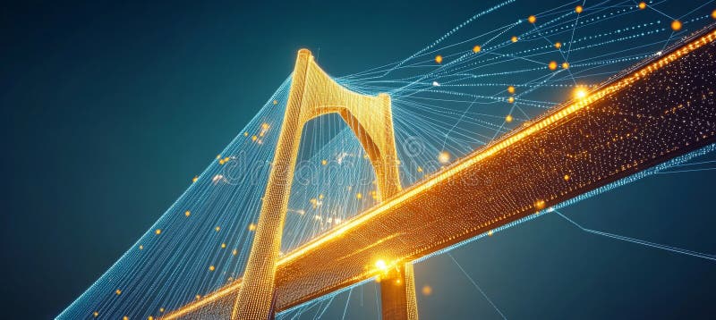 Golden Bridge with Digital Network Connection, Technology and ...