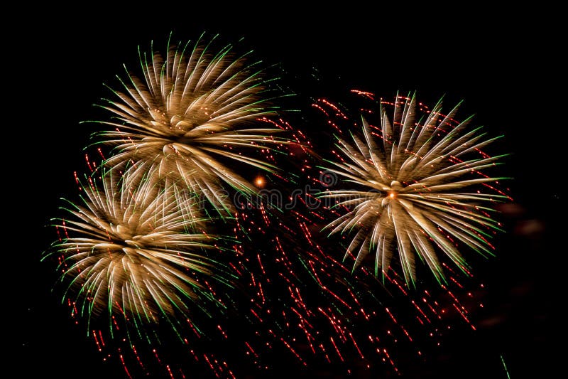Golden Bright Sparks of Fireworks on the Black Sky Stock Image - Image ...