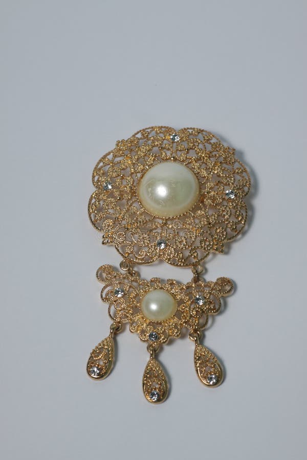 Golden Broche with Pearl and Diamond Stock Photo - Image of accessory ...