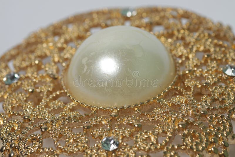 Golden Broche with Pearl and Diamond Stock Image - Image of gemstone ...