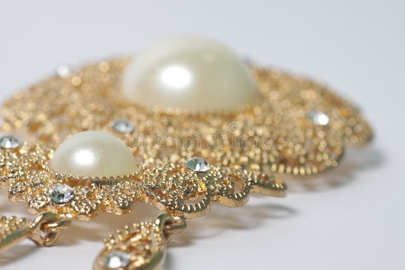 Golden Broche with Pearl and Diamond Stock Photo - Image of accessory ...