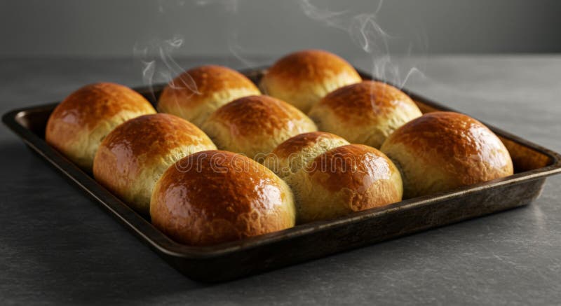 Golden Brown Baked Rolls on a Tray Stock Illustration - Illustration of ...
