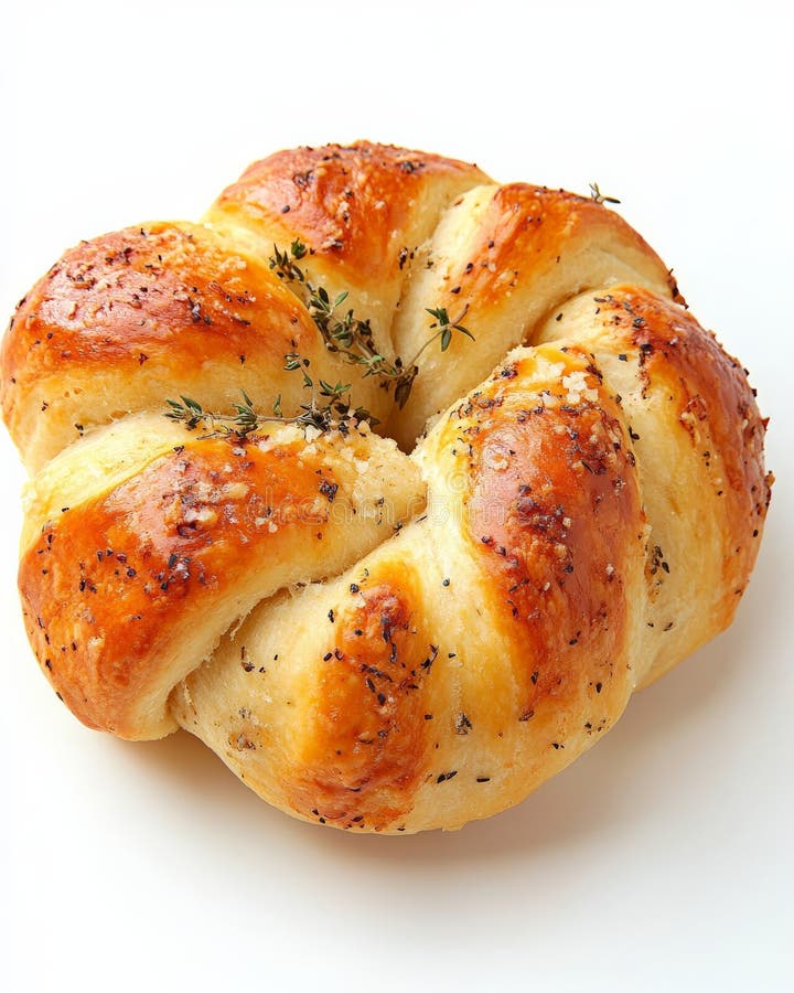 Golden-brown Braided Garlic Bread Roll Topped with Seeds, on a White ...