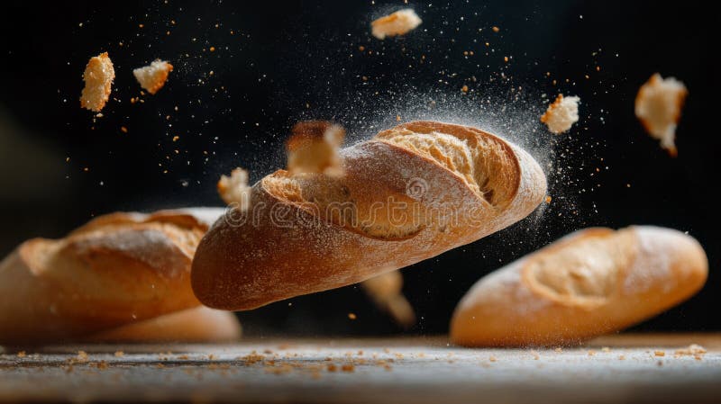 Golden Brown Bread Crumbs Exploding Against Dark Background Stock ...