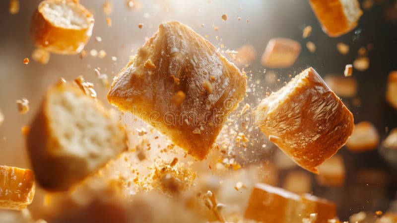 Golden Brown Bread Crumbs Exploding in Air Stock Illustration ...
