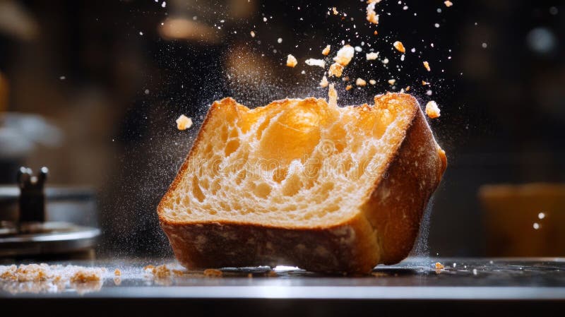 Golden Brown Bread Crumbs Exploding, Dark Background Stock Illustration ...