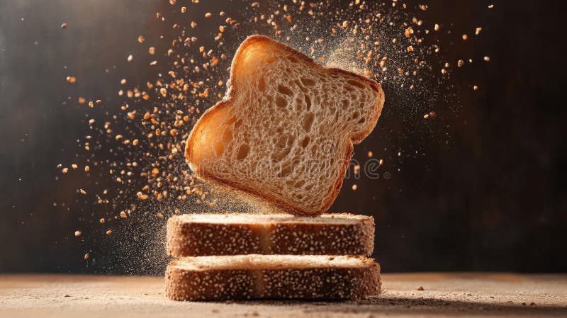 Golden Brown Bread Slice Levitating Above Stack Stock Illustration ...