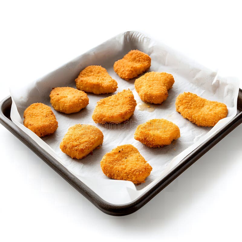 Golden Brown Chicken Nuggets Ready To Eat on Baking Tray Stock ...