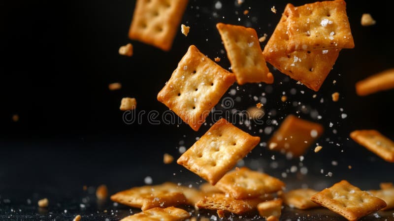 Golden Brown Crackers Falling on Black Background Stock Illustration ...
