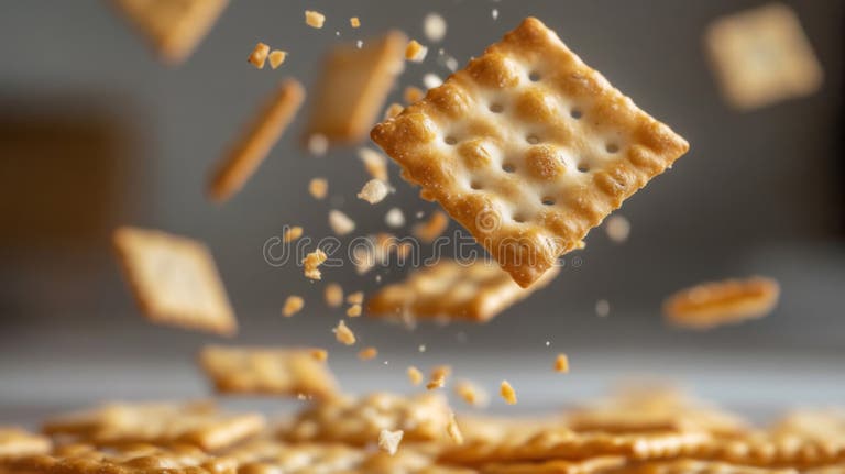 Golden Brown Crackers Falling on a Dark Background Stock Illustration ...
