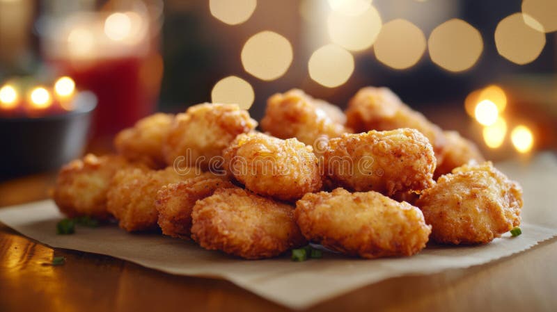 Golden Brown Crispy Fried Snacks on Wooden Table Stock Illustration ...