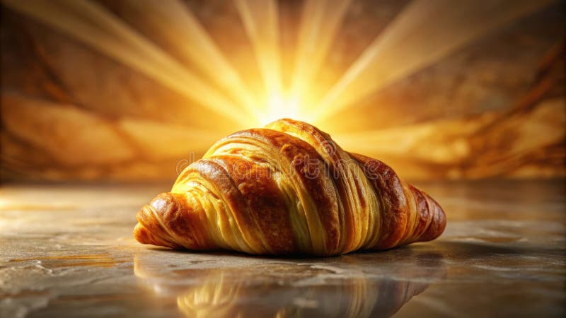 Golden-brown Croissant Bathed in Warm, Radiant Light on a Reflective ...