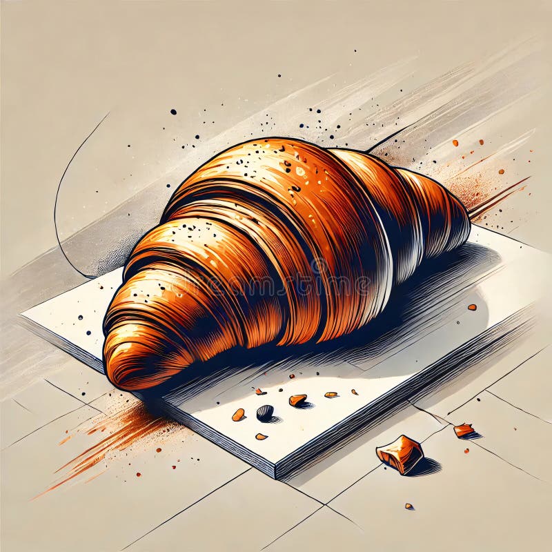 Golden-brown Croissant Sits on a Plain White Surface Stock Illustration ...
