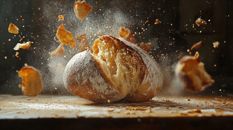 Golden Brown Crusty Bread Exploding with Flour Dust Stock Illustration ...